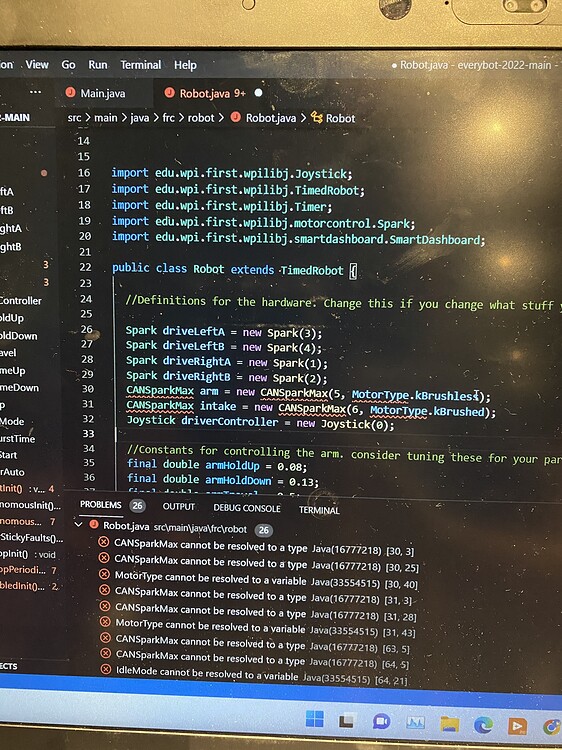 Problems with the CANSparkMax in Visual studio code - Java - Chief Delphi