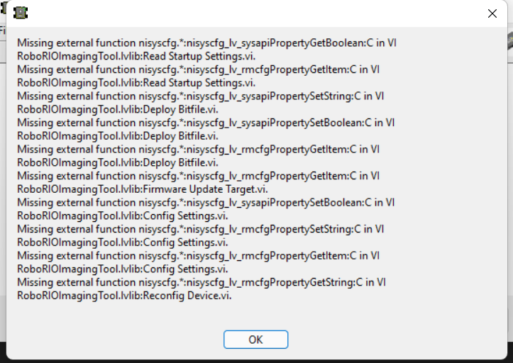 RoboRIO Imaging Tool - Missing External Function - Control System ...