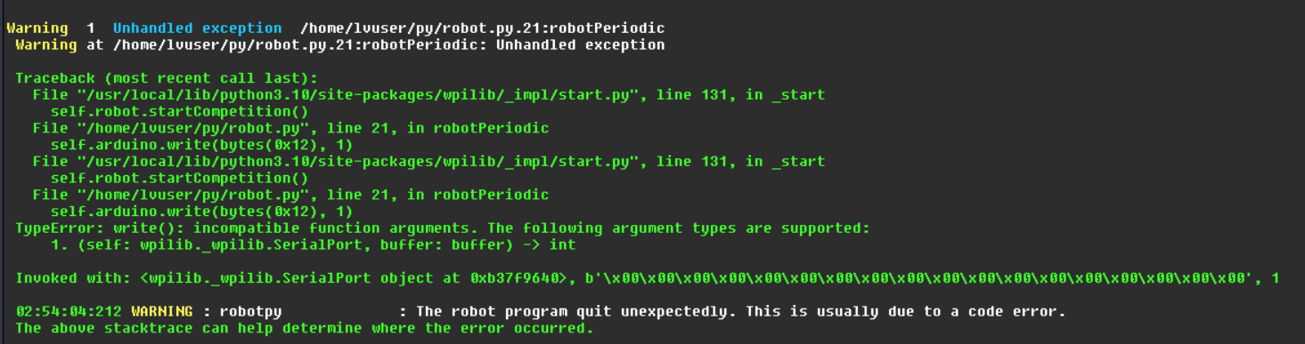 Write(), SerialPorts and Arduino in RobotPy - Python - Chief Delphi