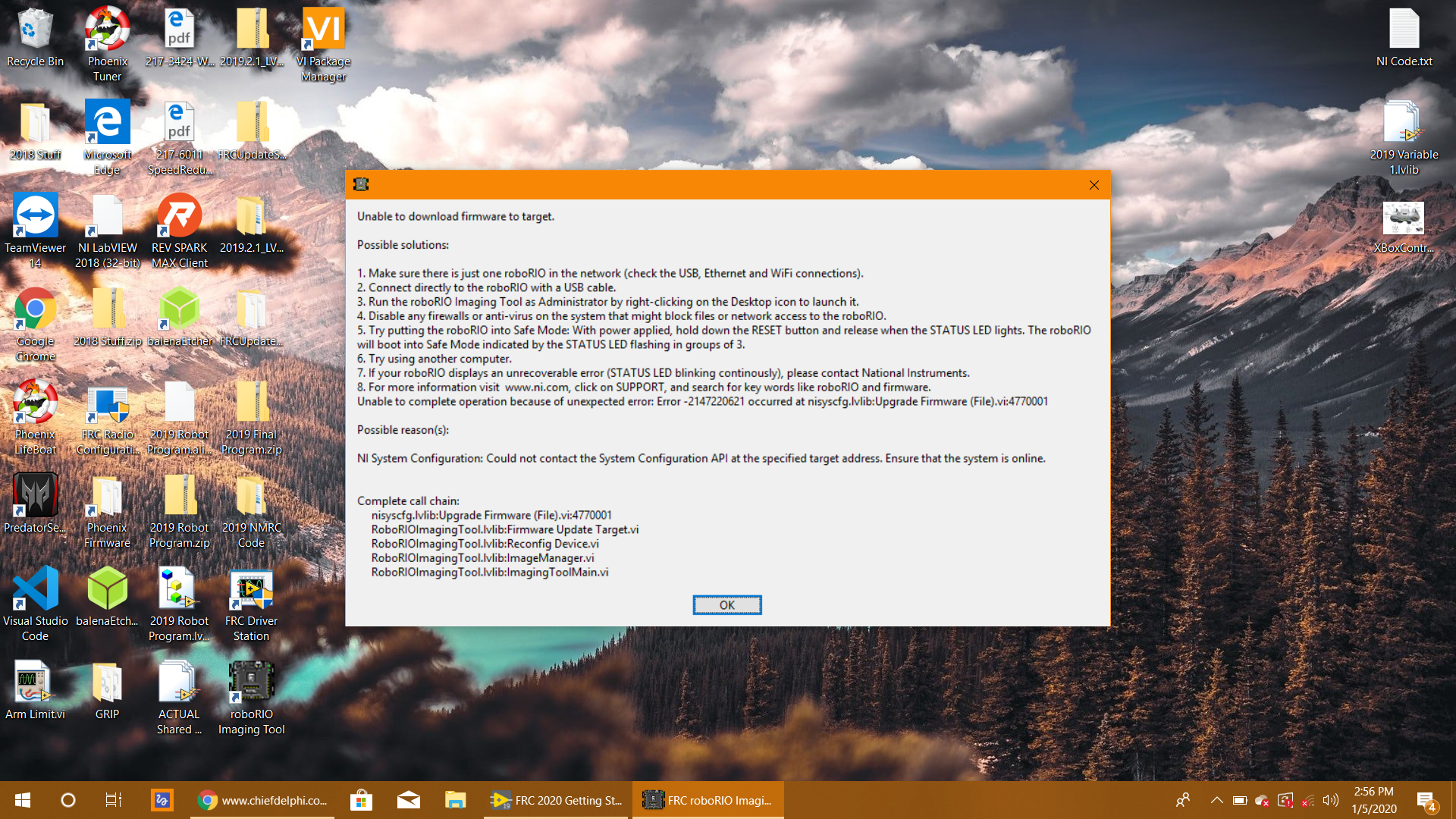 FRC roboRIO Imaging Won't Update Firmware or Format Target - Electrical ...